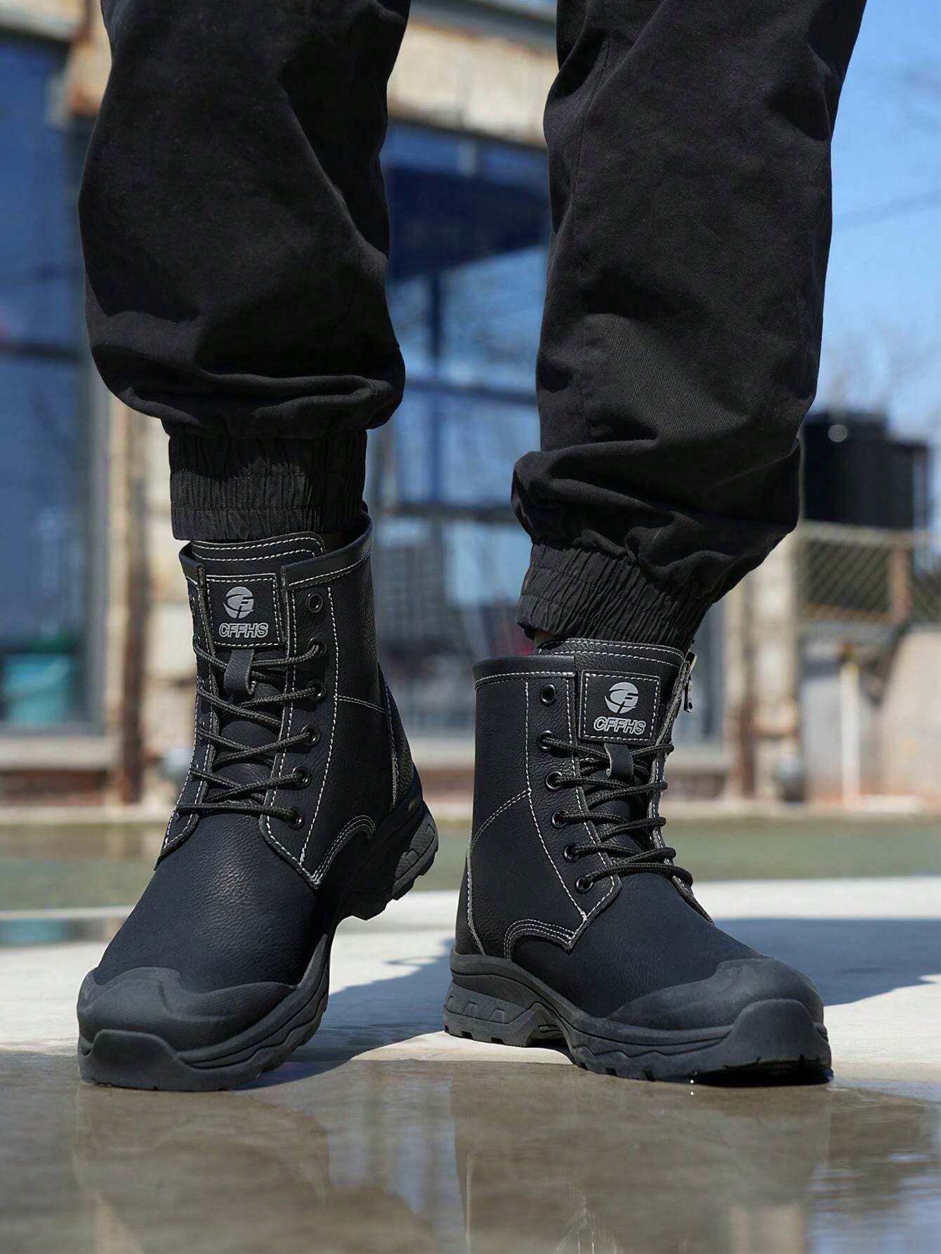 Men's High Top Work Shoes Steel Toe Cap Slip-Resistant, Wear-Resistant ...