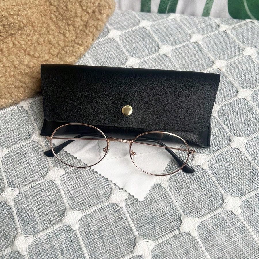 Golden/Black Elliptical Metal Frame Unisex Plain Glasses, Fashionable ...