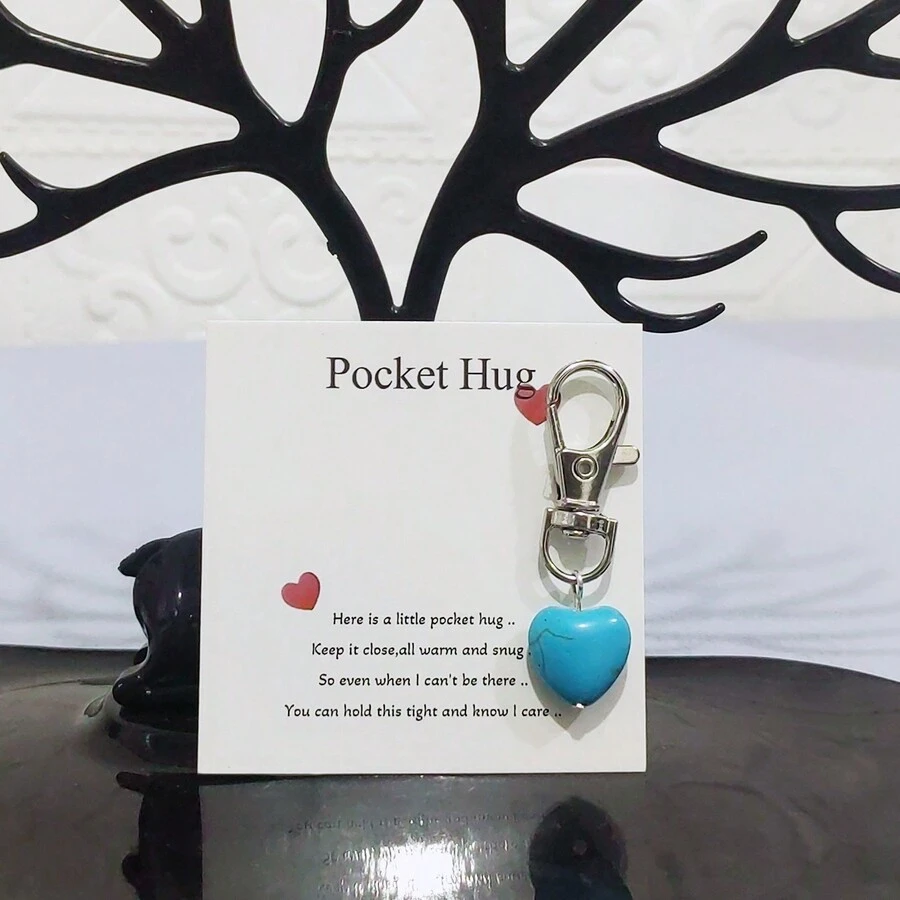 1 Piece Of Synthetic Turquoise Heart-Shaped Pocket Hug Keychain Bag ...