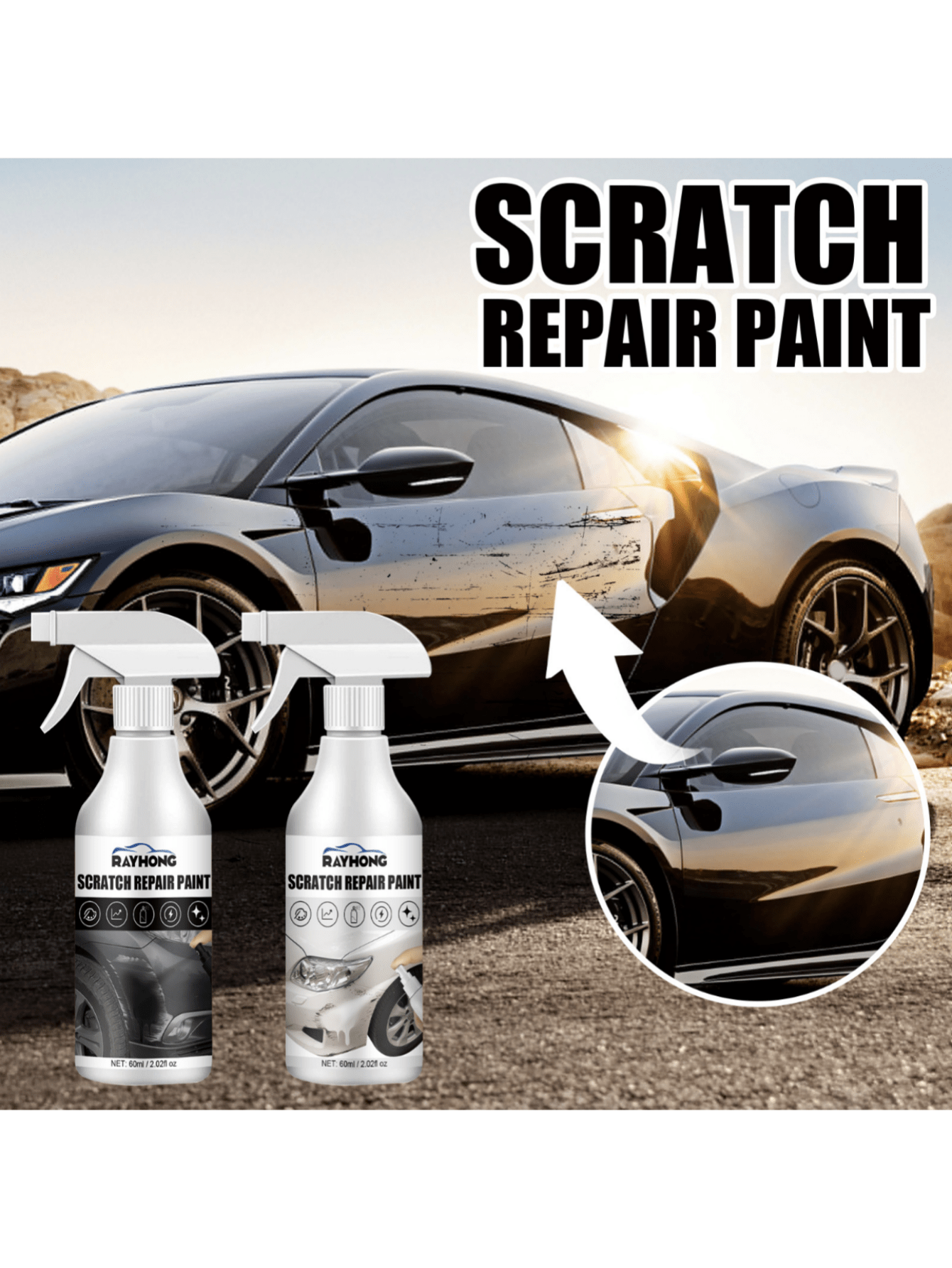 Rayhong Car Scratch Repair Spray Paint, Clear Coat Gloss, Touch Up Scratch Remover Automotive ...