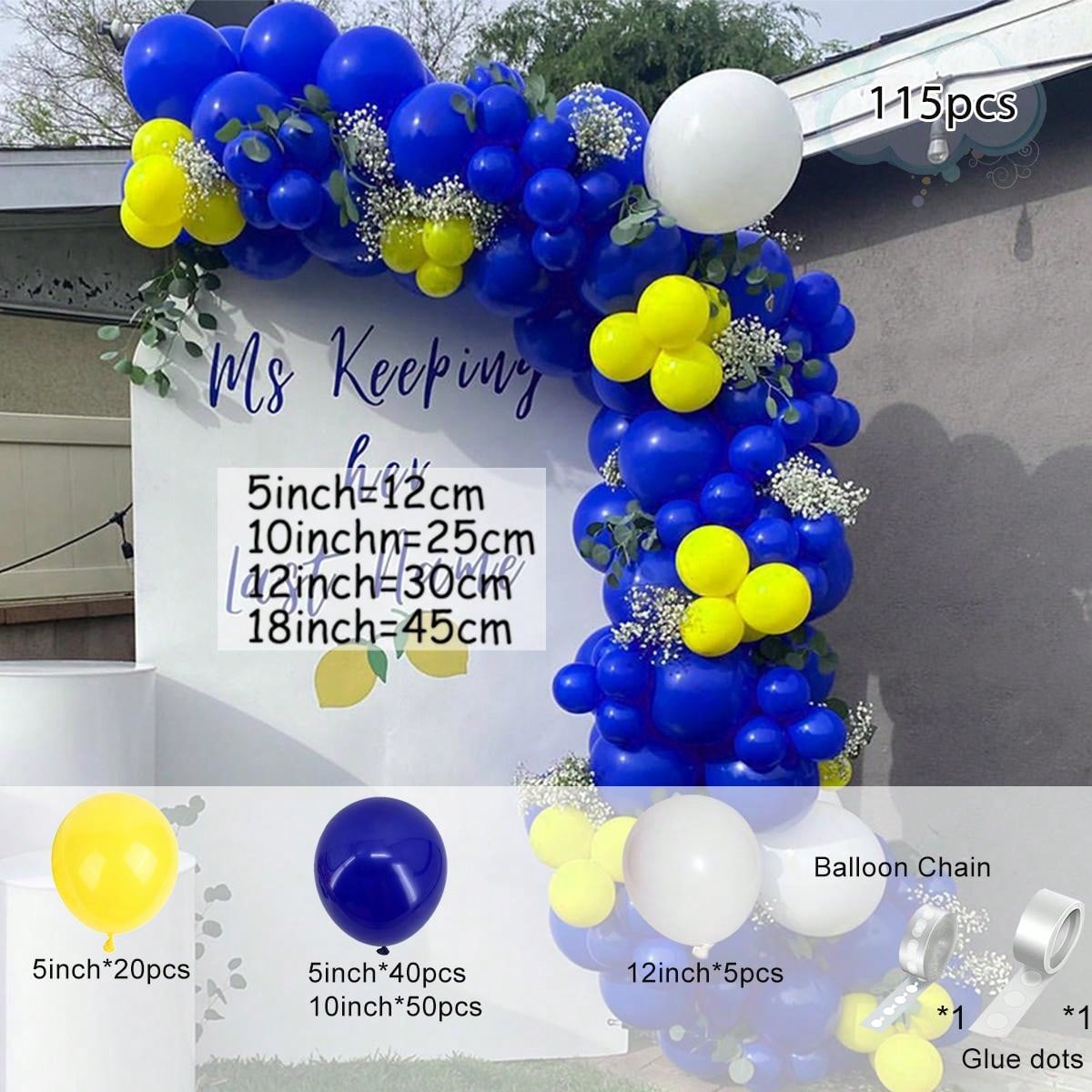 115 Sapphire Blue Yellow Balloon Garland Arch Kit White Balloon Graduation Ceremony, Birthday ...