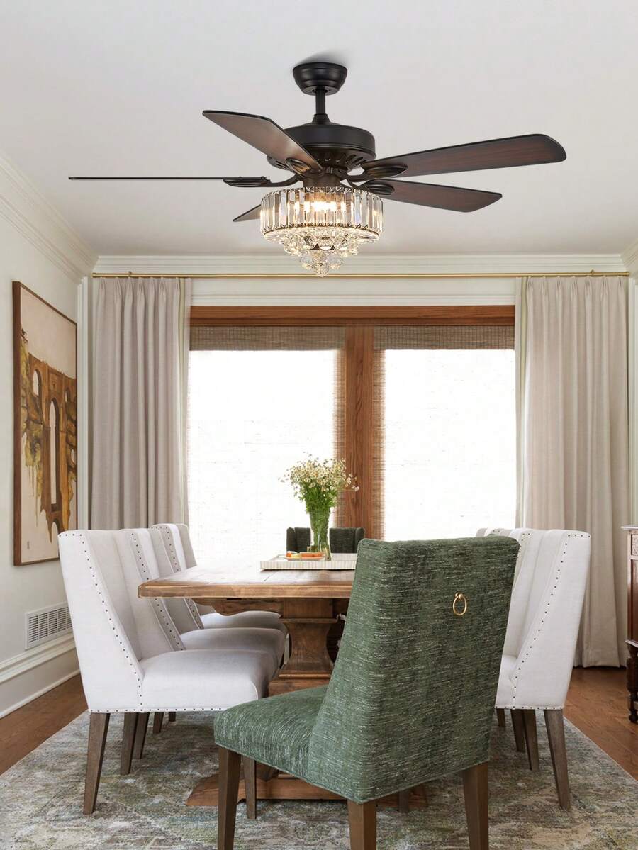 52" Crystal Ceiling Fan With Light And Remote Control Reversible Blades ...