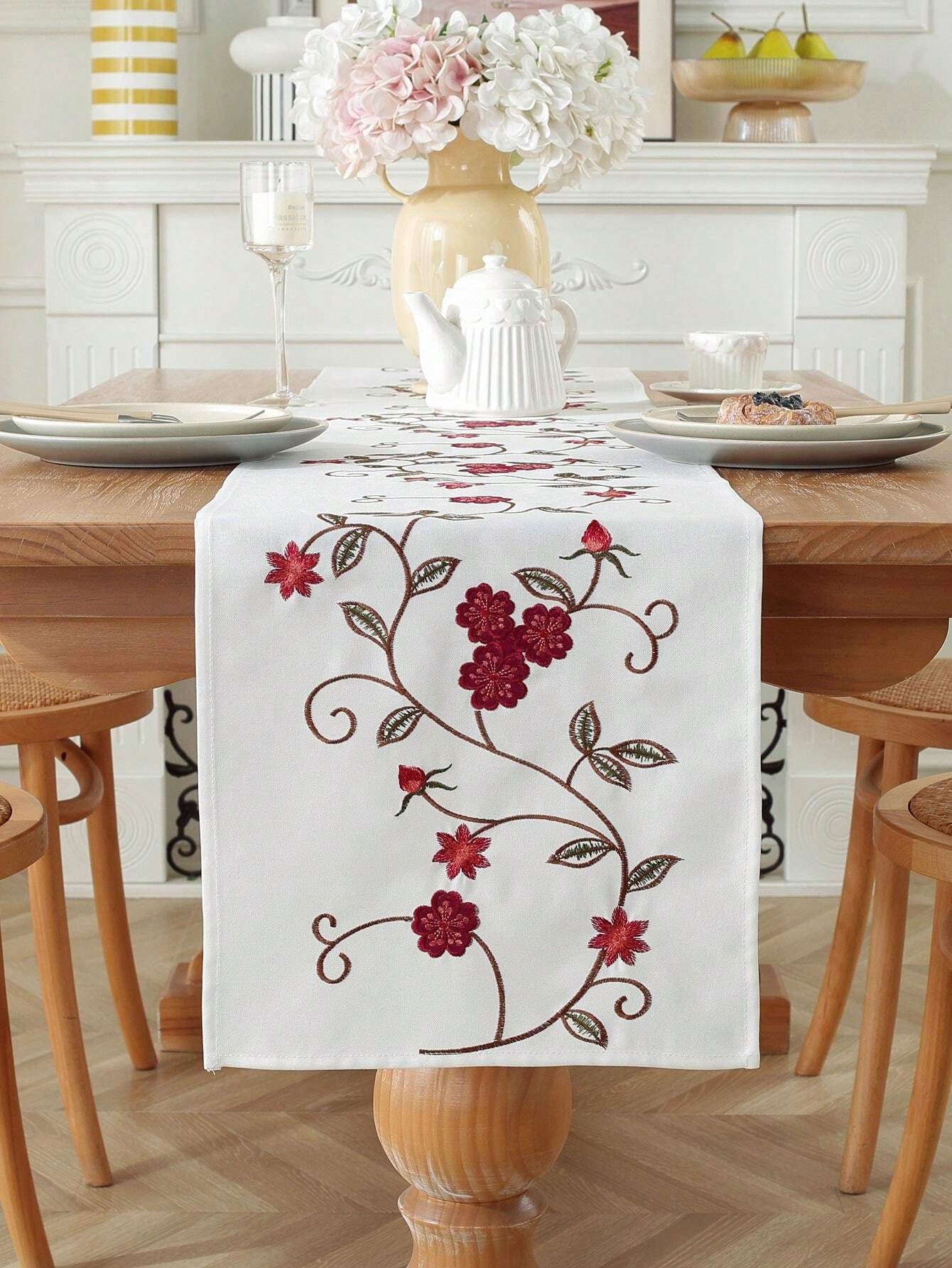 Country Style Embroidered Table Runner, Made From Tributyl Satin Fabric ...