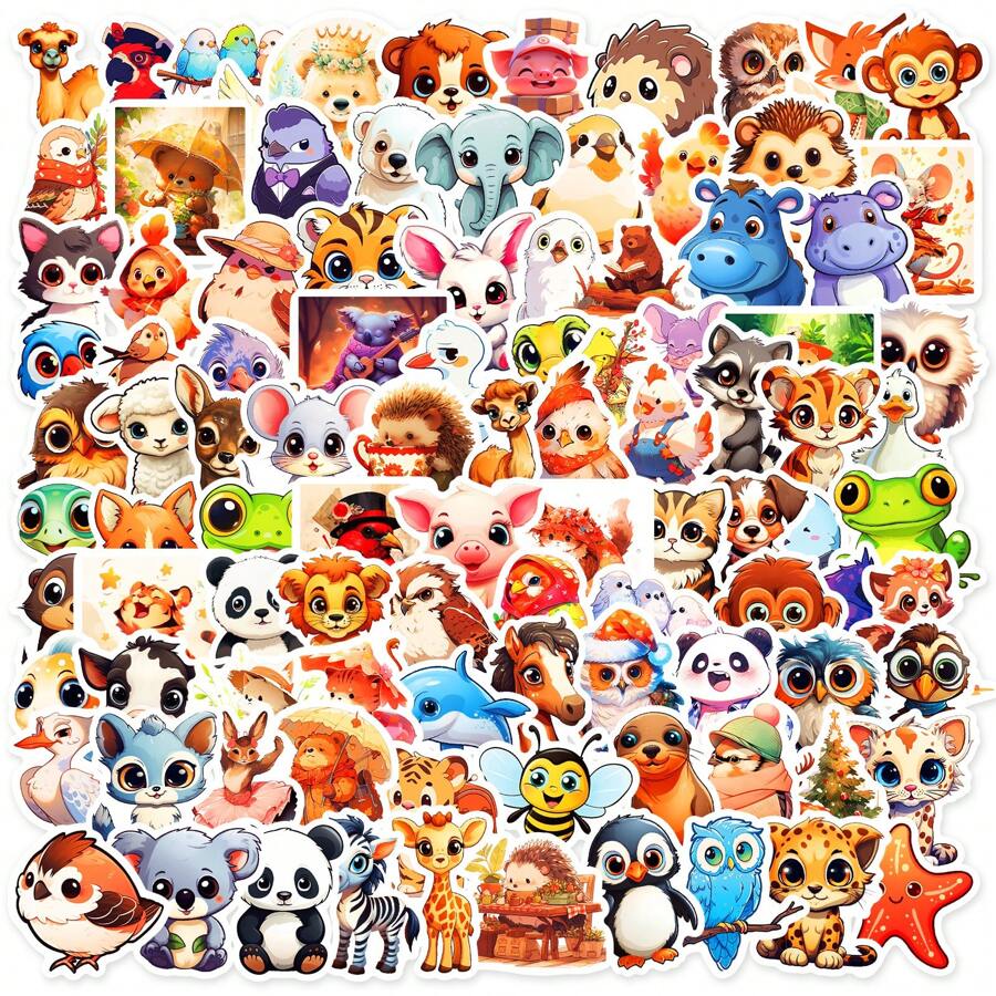 100Pcs Funny Animal Stickers, Cute Kawaii Animal Aesthetic Sticker Pack ...
