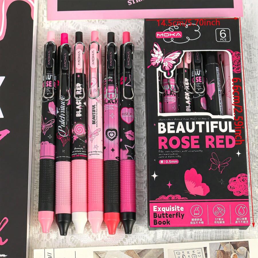 MOKA 6pcs/Box Moka Refillable Mechanical Pencil Style Gel Pen, Colorful ...