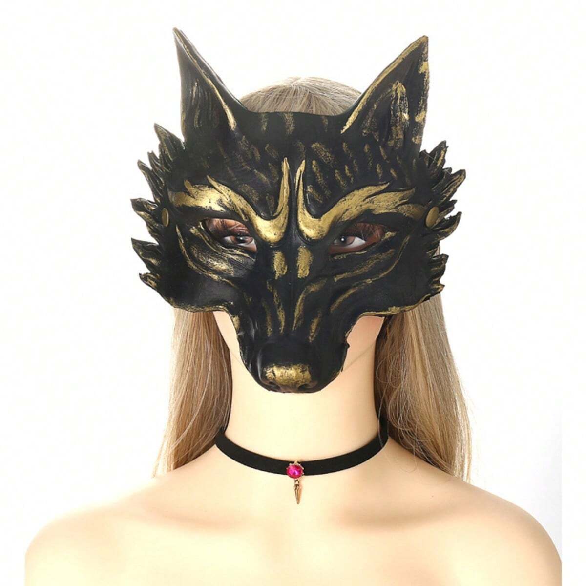 Halloween Mardi Gras Party PU Foam 3D Animal Black Gold Fox Mask ...