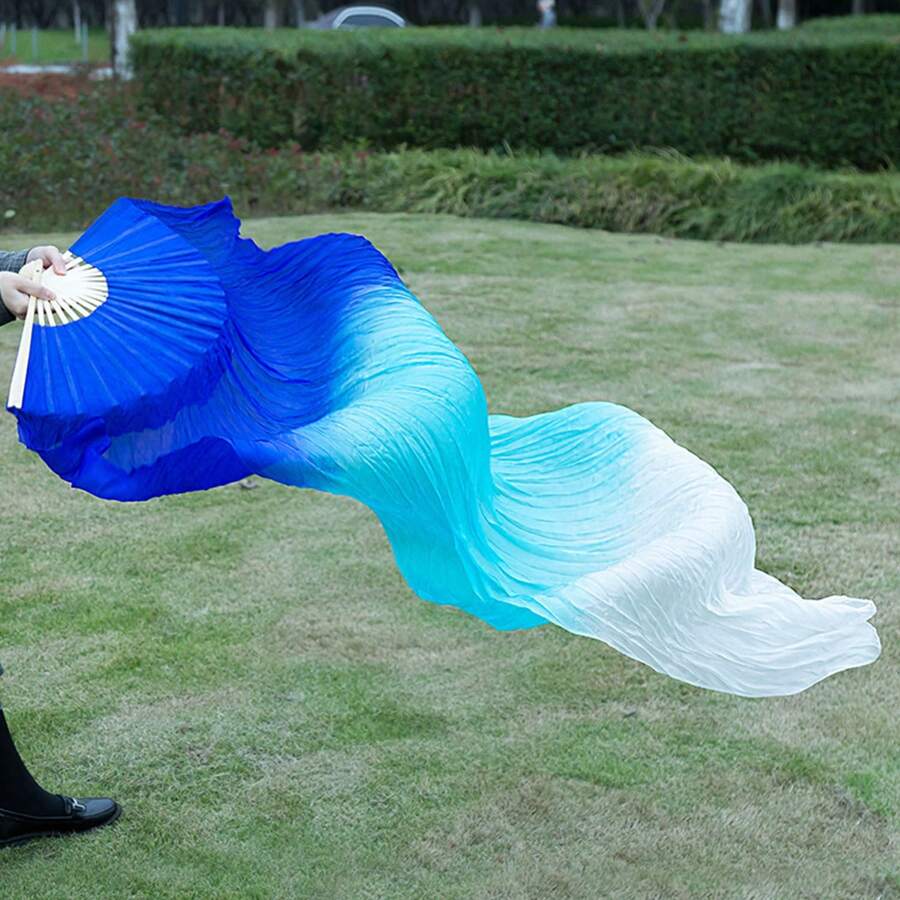 1.5m Artificial Silk Belly Dance Bamboo Fans Veils Women Real Silk Belly Dance Fan Veil National ...