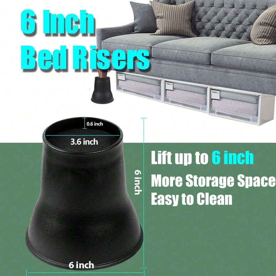 Bed Risers 6 Inch, 6 Pack Heavy Duty Bed Furniture Risers, Lift Up To ...