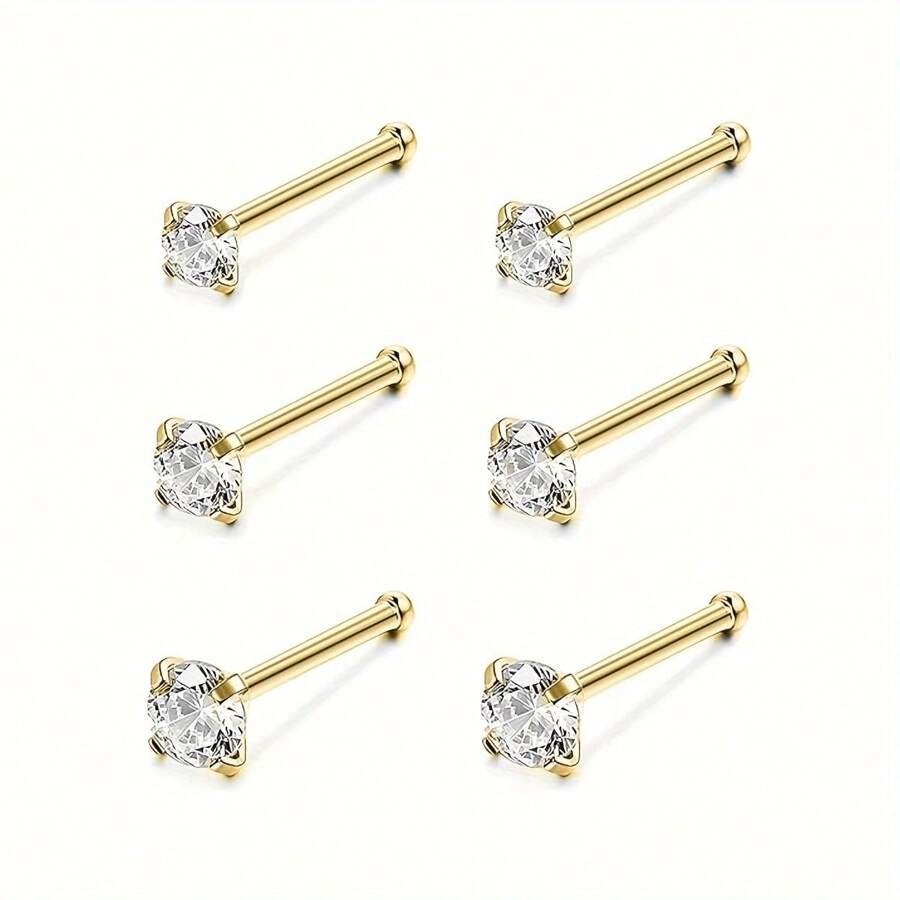 6pcs Hypoallergenic Nose Rings 18G 20G Surgical Stainless Steel Nose ...