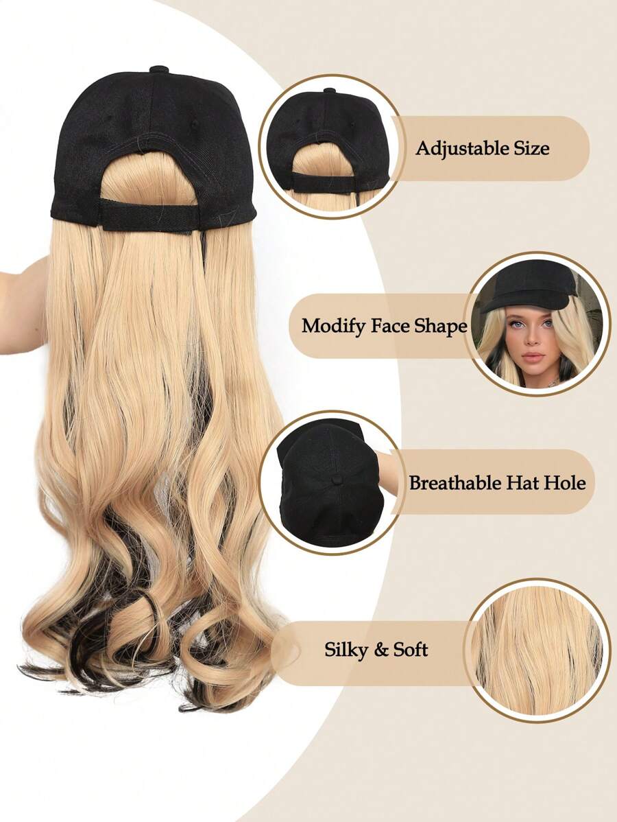 Hoed Pruiken 26 Inch Goud Lang Golvend Haar pruiken Met Petten ...
