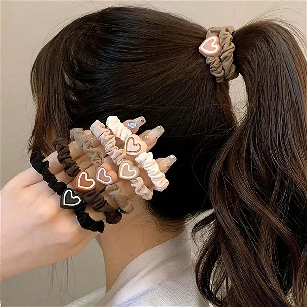 Set de 5/10 piezas Nuevo lazo de color café, Elástico de Pelo con ...