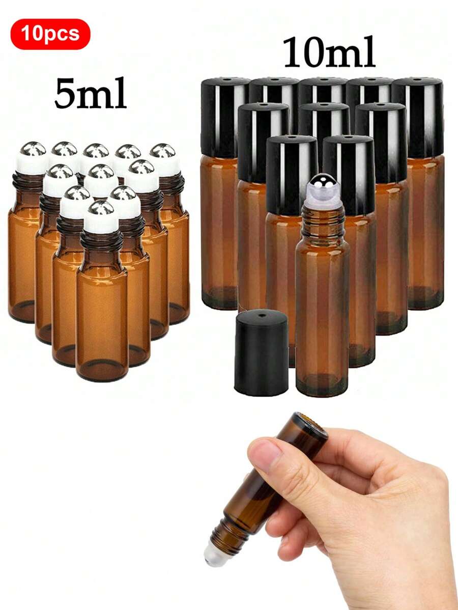 10 Piezas De Botellas De Aromaterapia Marrones Con Bola De Rodillo A Prueba De Luz De 5 Ml / 10 ...