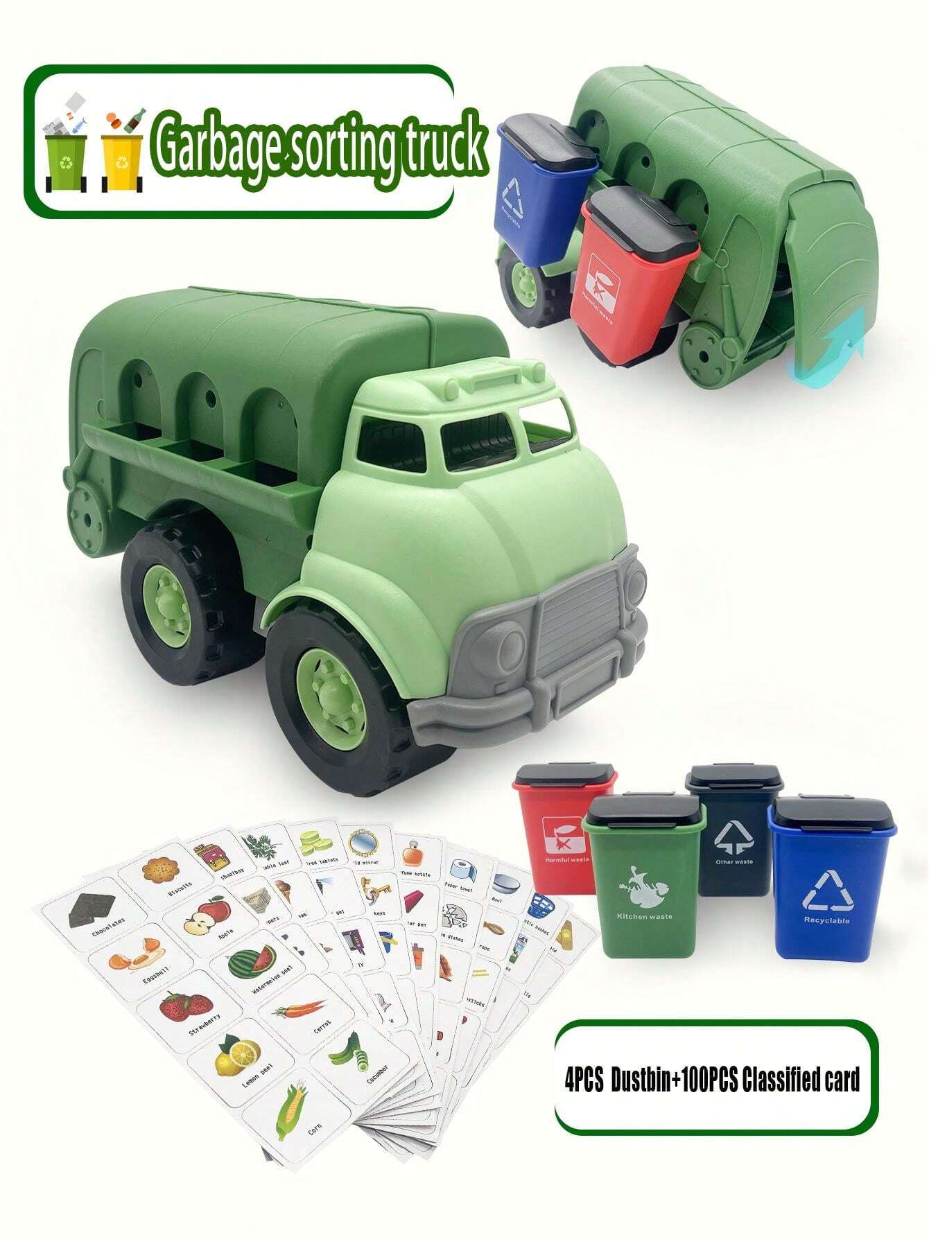 Large Garbage Sorting Truck With Sorting Bins And Cards, Educational Toy Vehicle For Children's ...