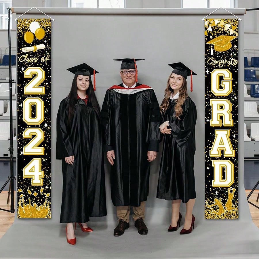 1Set Graduation Decorations 2024 GRAD Banner Black Porch Door Sign ...