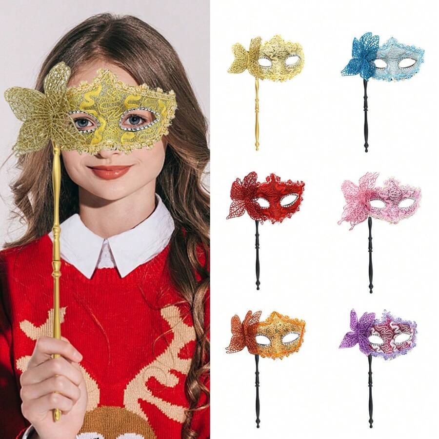 Women Masquerade Mask With Holding Stick Party Mask Half Face Mask For ...