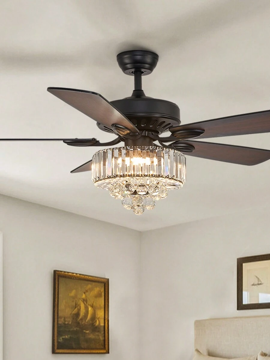52" Crystal Ceiling Fan With Light And Remote Control Reversible Blades ...
