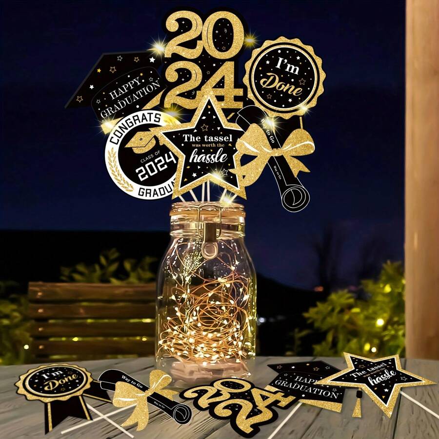 12pcs Graduation Decorations For Class Of 2024 - Black Golden ...