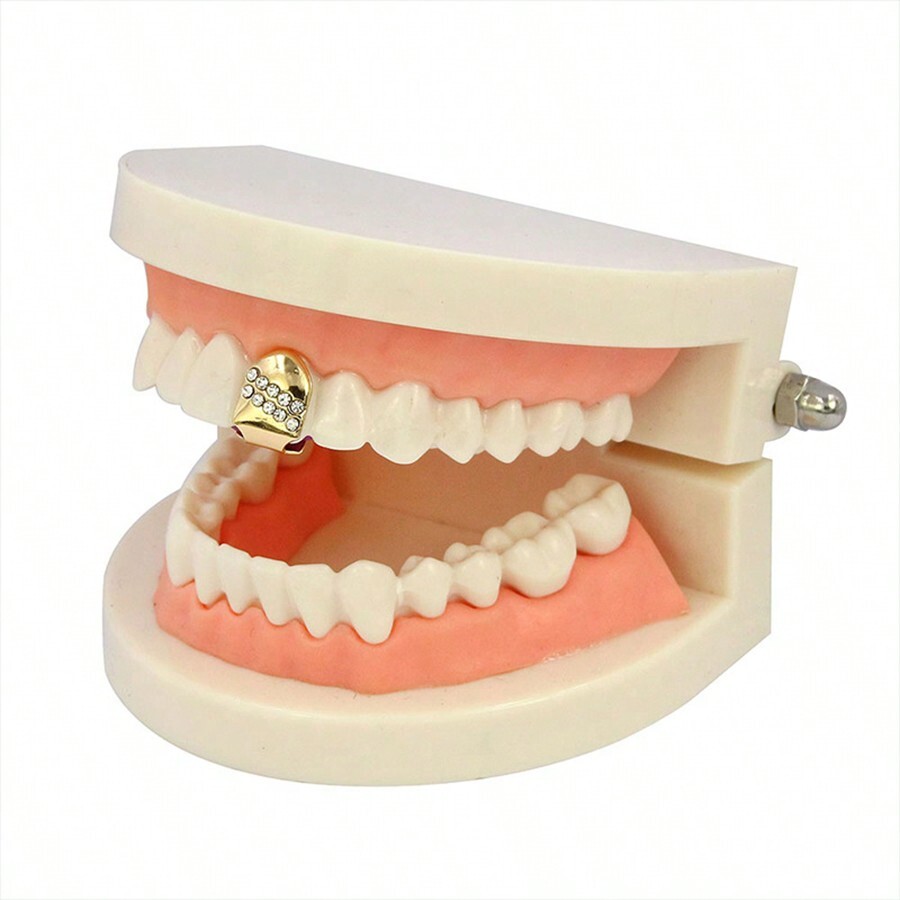 Hiphop Double Row Rhinestone Women's Single Tooth Teeth Grills, Punk ...