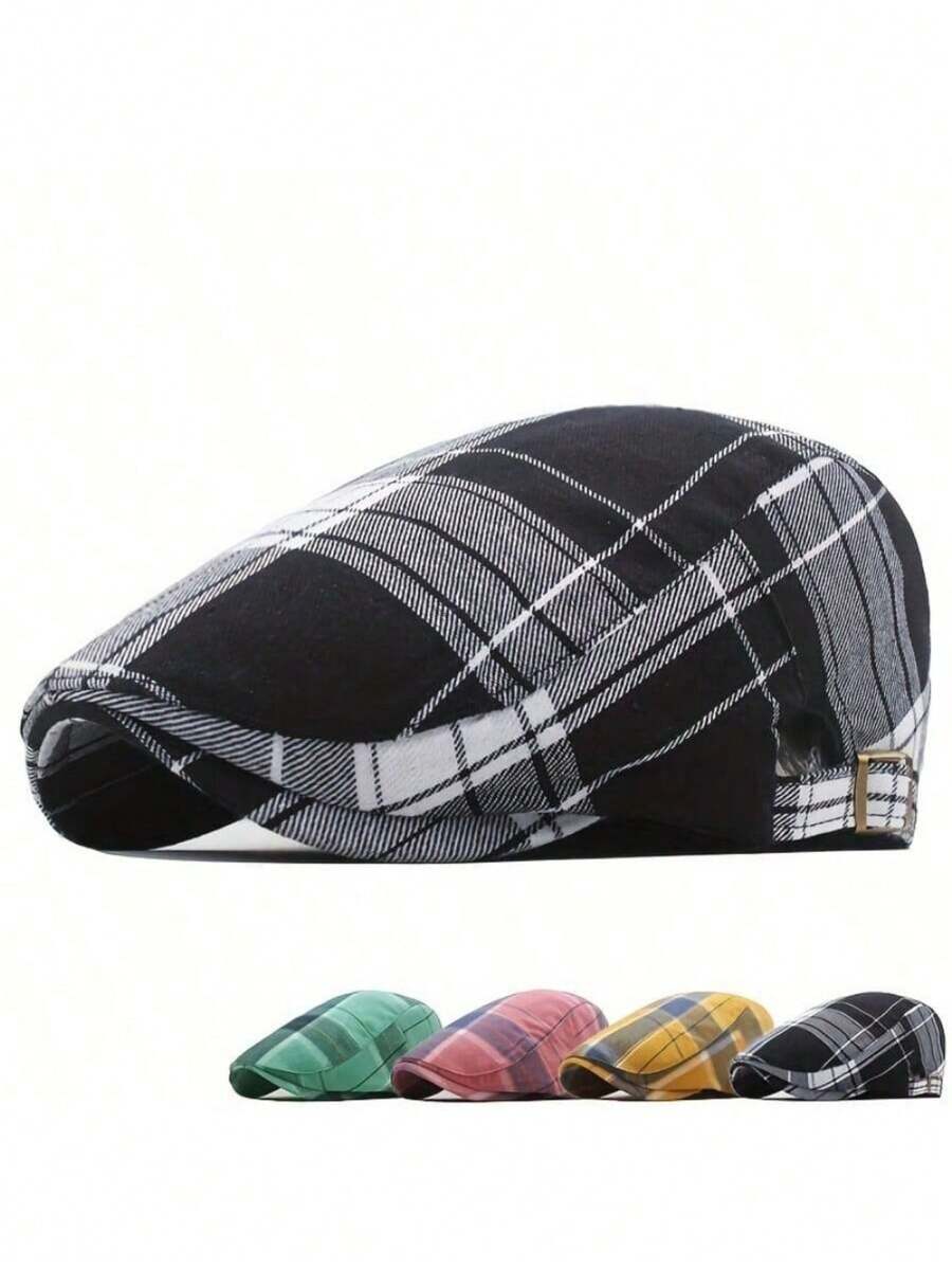 Women's Plaid Pattern Flat Cap Newsboy Hat Beret Cabbie Cap | SHEIN USA