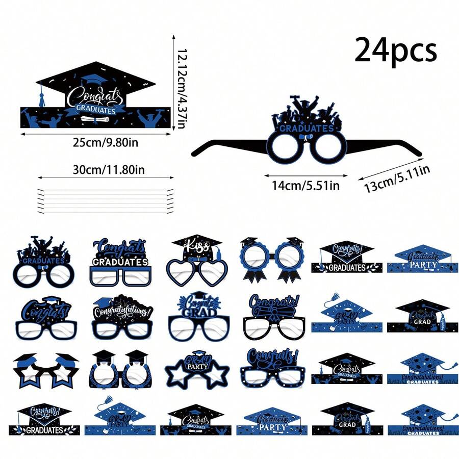 24PCS Congratulation Graduation Paper Hats And Glasses Sets, Graduation ...