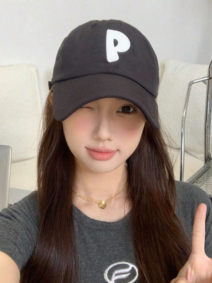 P Letter Baseball Cap Soft Peak Cap Curved Sun Hat Unisex Couple's ...