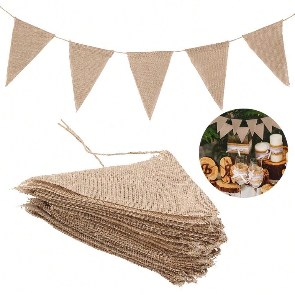 10M Burlap Flags Banner Triangle Bunting Flags Pennant Banner Brown ...
