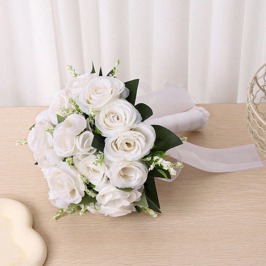 1pc Bride Or Bridesmaid Bouquet Made Of Artificial Roses, Sweet ...