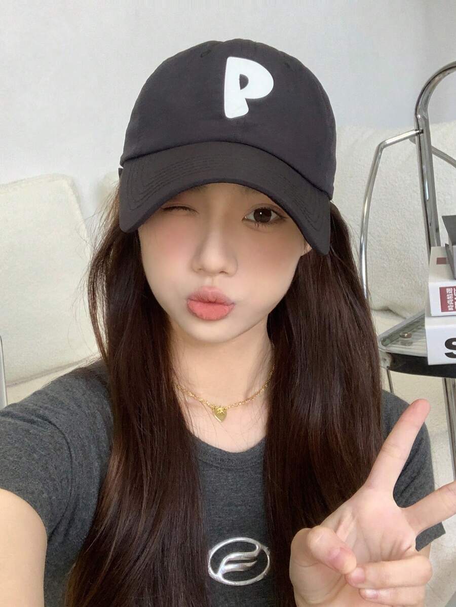 P Letter Baseball Cap Soft Peak Cap Curved Sun Hat Unisex Couple's ...