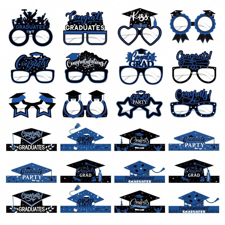 24PCS Congratulation Graduation Paper Hats And Glasses Sets, Graduation ...