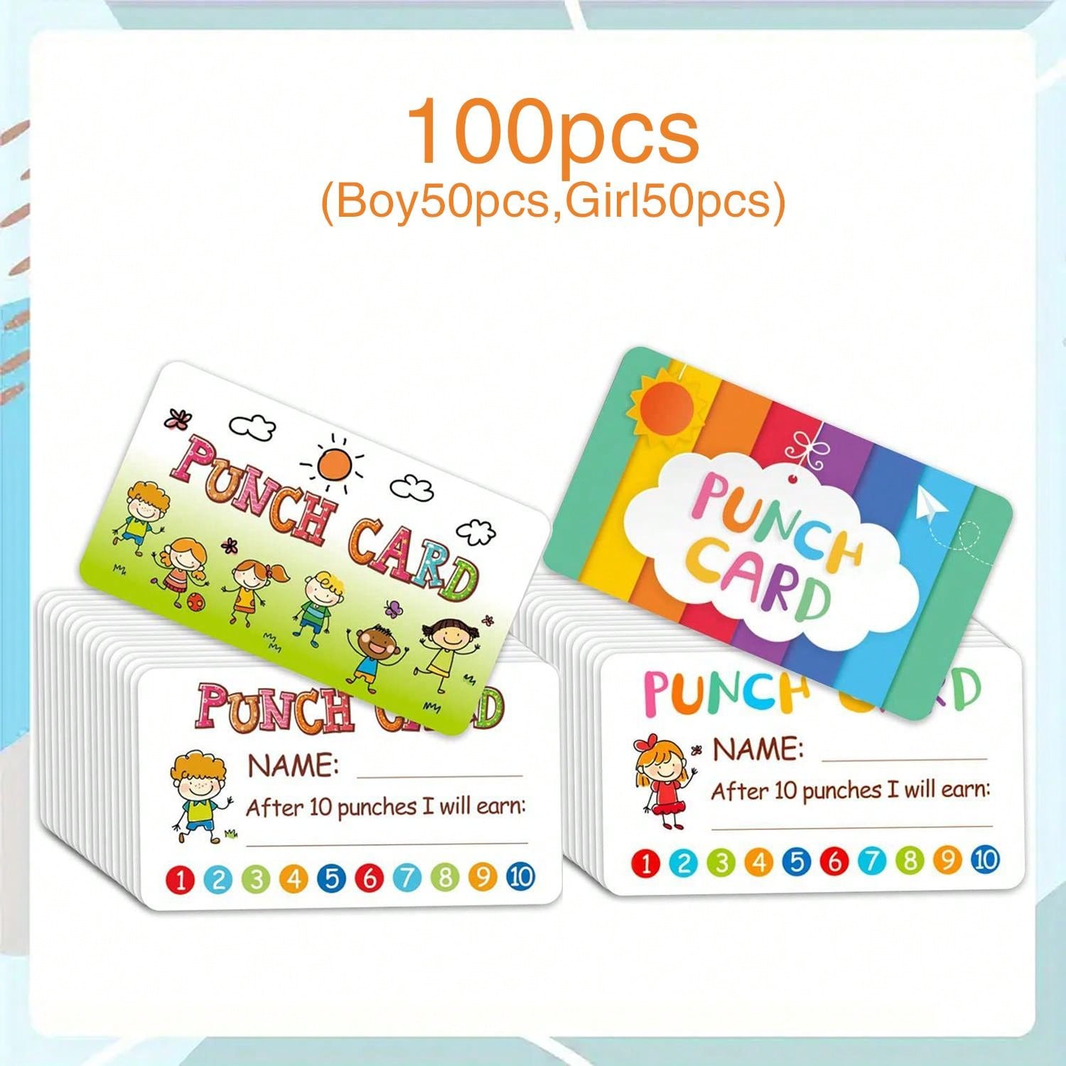 100pcs/Set Boy/Girl Punch Cards For Classroom Student Reward, Kids ...