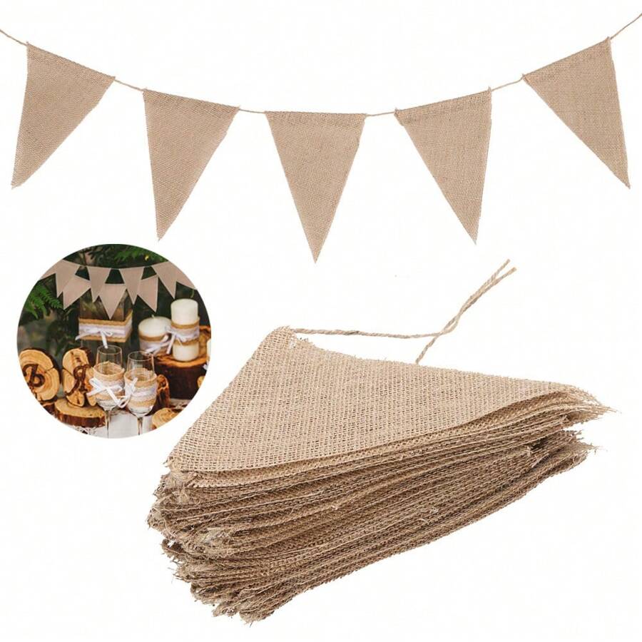 10M Burlap Flags Banner Triangle Bunting Flags Pennant Banner Brown ...