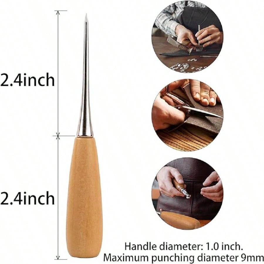 Lederen craft Priem Gerief Houten handvat Leer Perforator Hulpmiddel ...