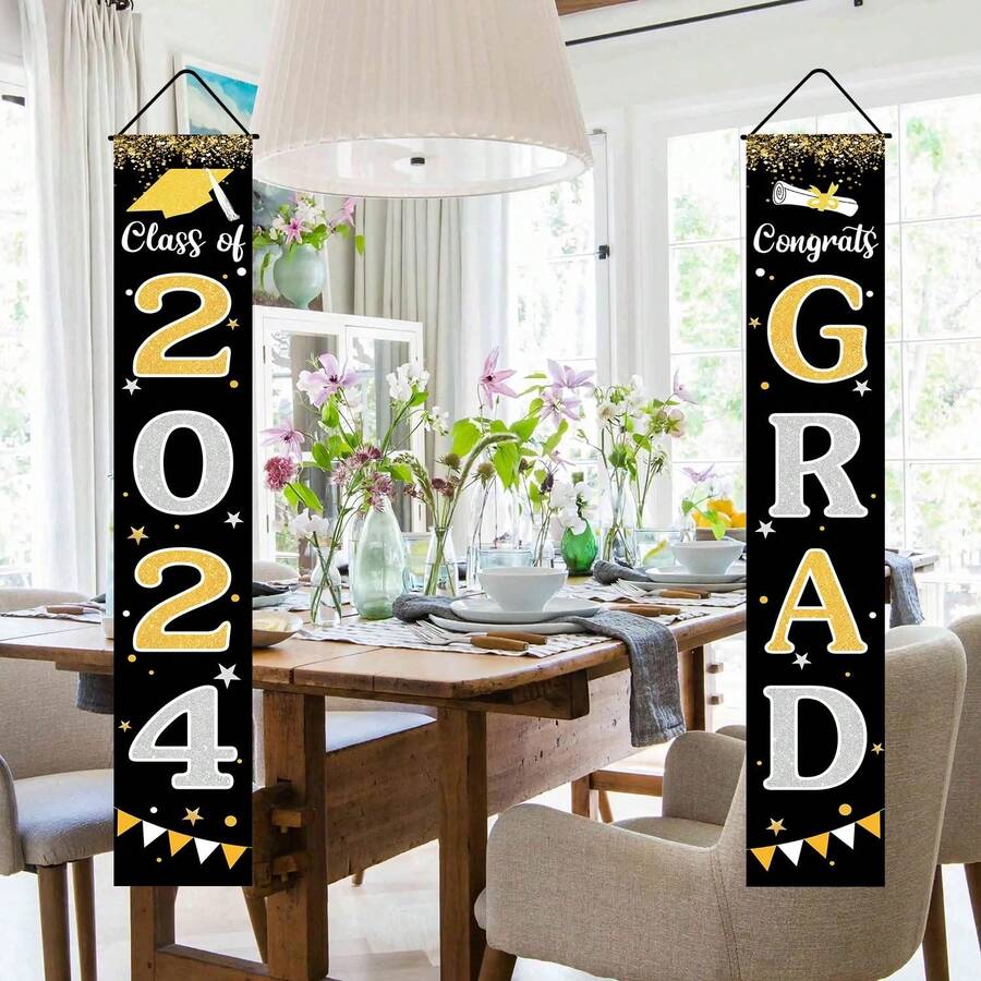 Graduation Decorations 2024 GRAD Banner Black Graduation Party ...