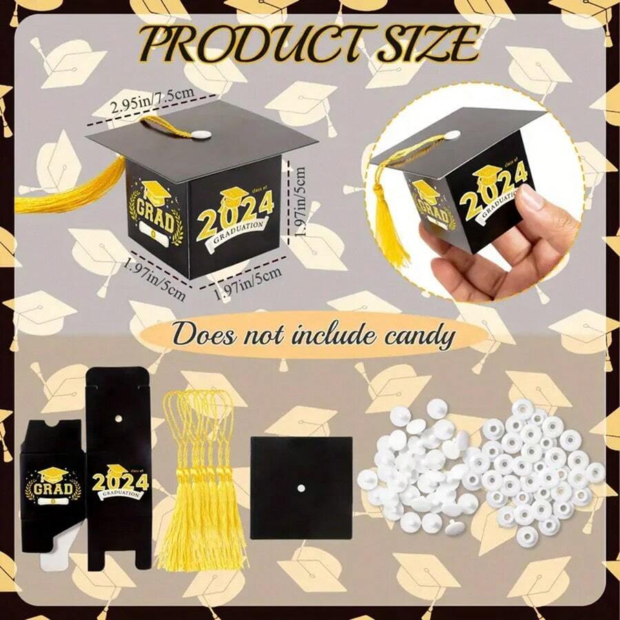24pcs Graduation Favors Candy Boxes For Class Of 2024 - Black Golden ...