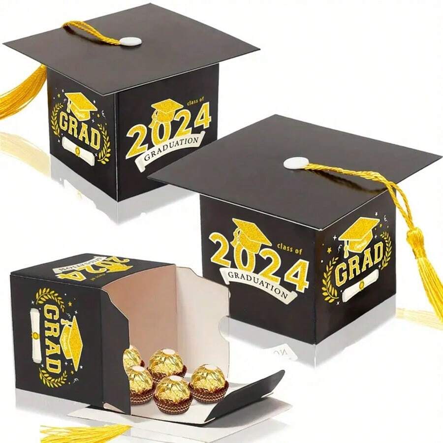24pcs Graduation Favors Candy Boxes For Class Of 2024 - Black Golden ...