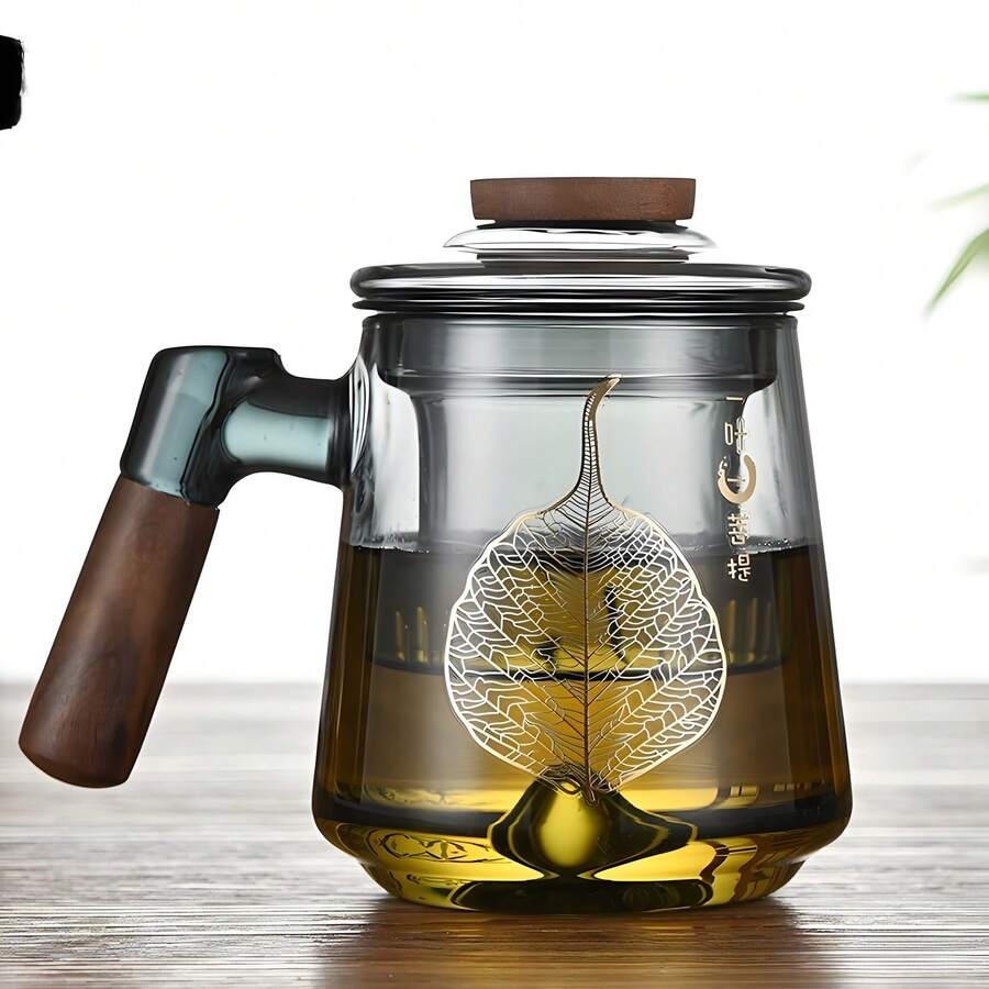 Walnut Wood Handle, High Borosilicate Glass Tea Pot With Infuser For ...