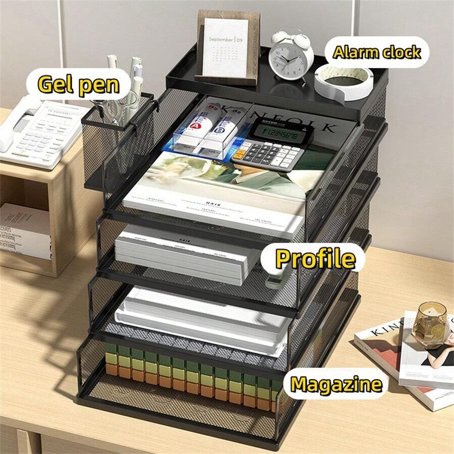4-Tier Desktop European Classic Style File Organizer Folder Rack Metal ...