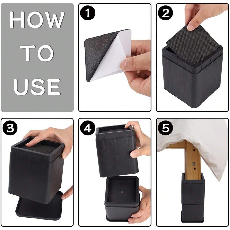 4 Pack 4 Inch Bed Risers Heavy Duty Stackable Furniture Risers Bed ...