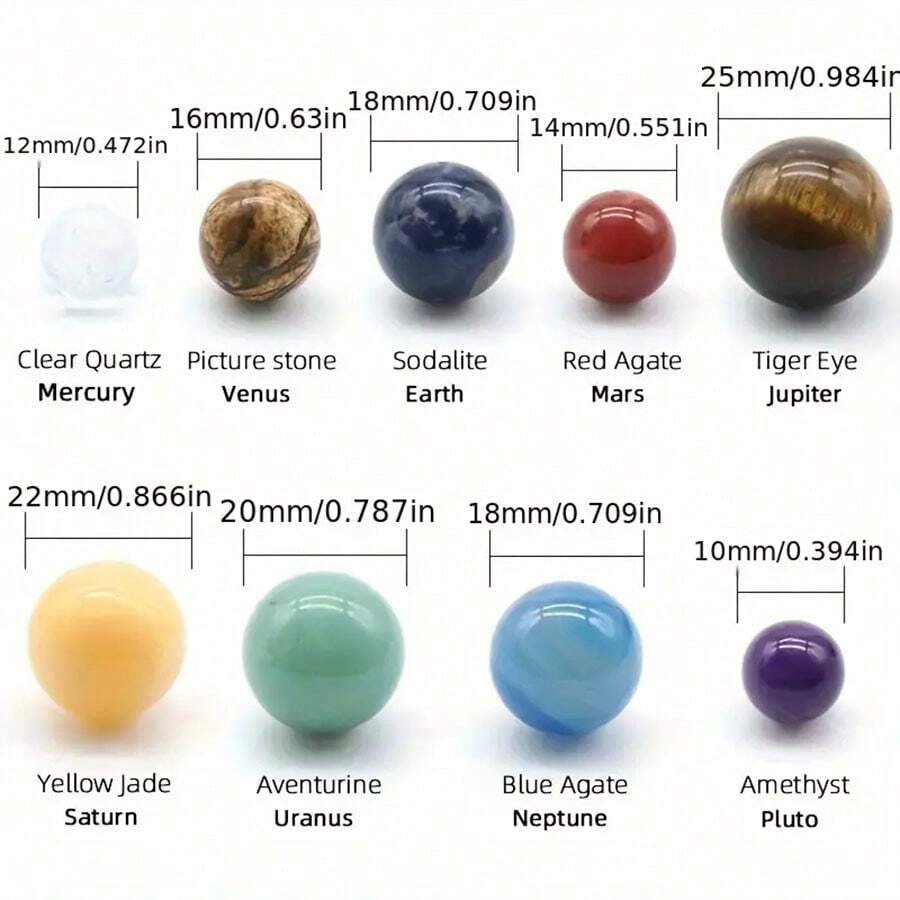 1set Nine Natural Crystal Gemstones - Solar System Planet Ornaments ...