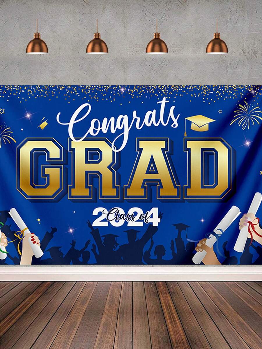 2024 Blue Graduation Season Party Decor Backdrop, Congratulation Grad ...