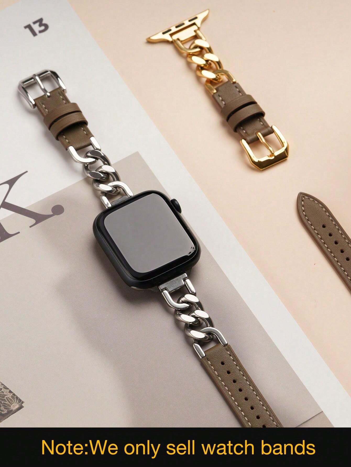 Leather Link Band & Stainless Steel Watch Band For Apple Watch Series 8 ...