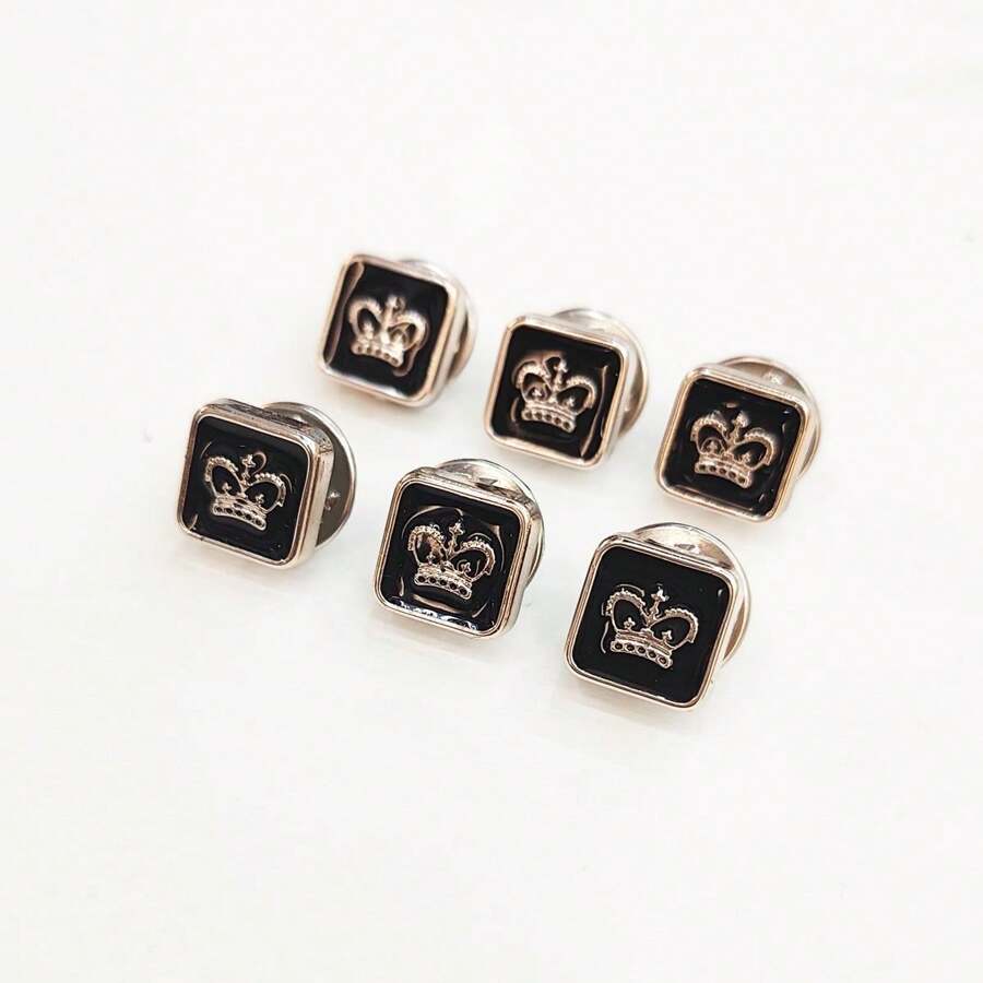 6pcs 1.05cm Diameter Square Crown Pattern Removable Decorative Brooches ...