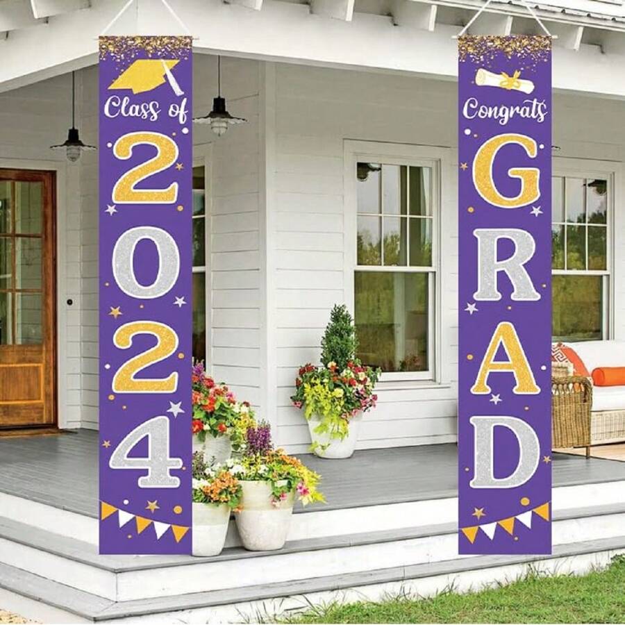 2024畢業裝飾 GRAD橫幅黑色畢業派對裝飾2024門廊門迎接旗幟，適用於班級學校丨 SHEIN香港