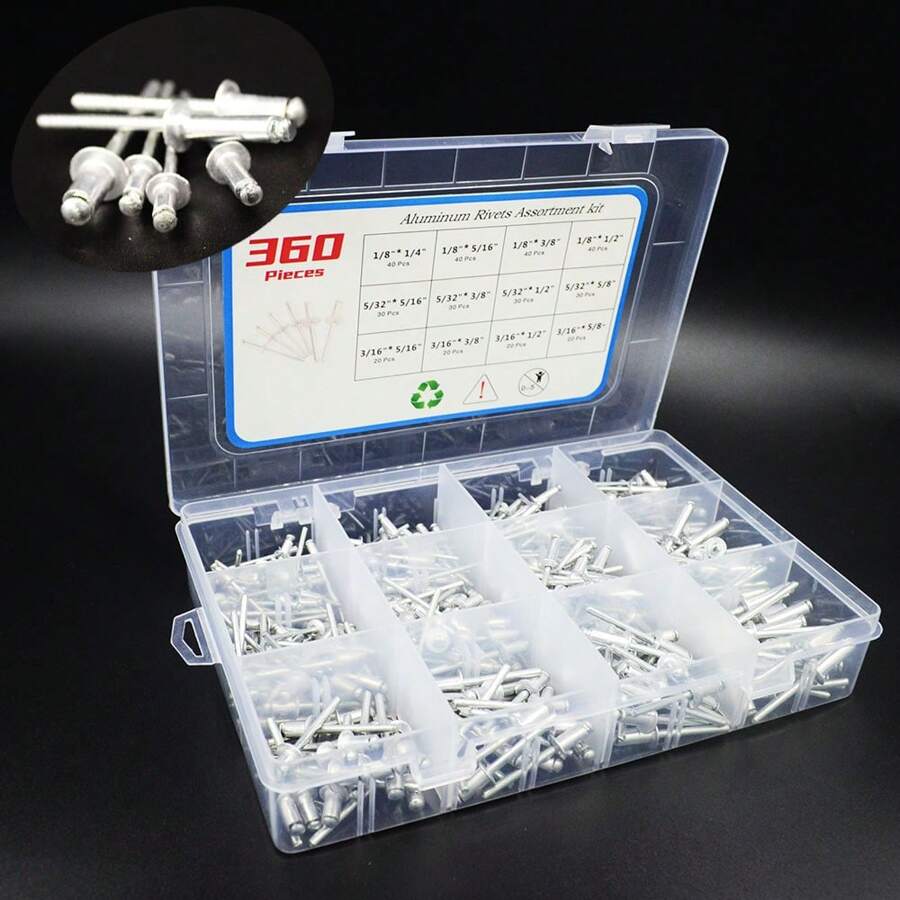 360 Pieces 12 Size Aluminum Blind Rivets, Popular Rivet Assortment Kit ...