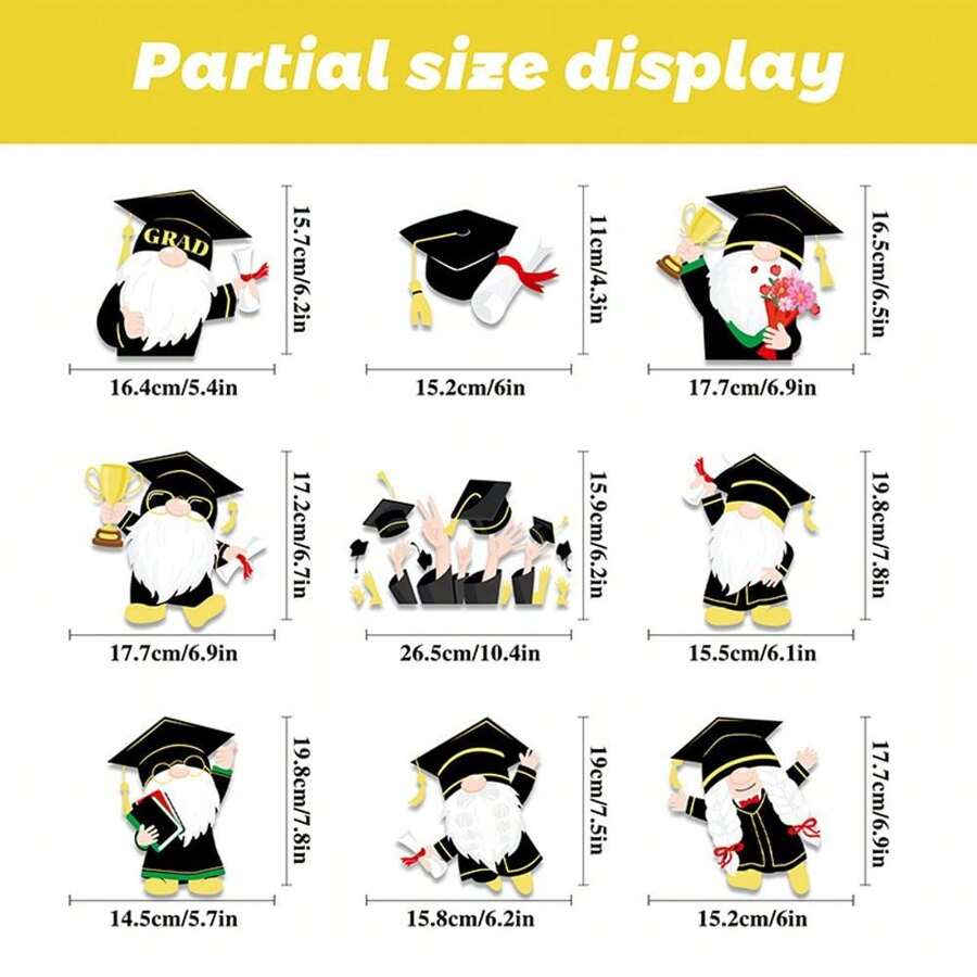 9 Sheets Graduation Window Sticker Gnome Window Clings Removable ...