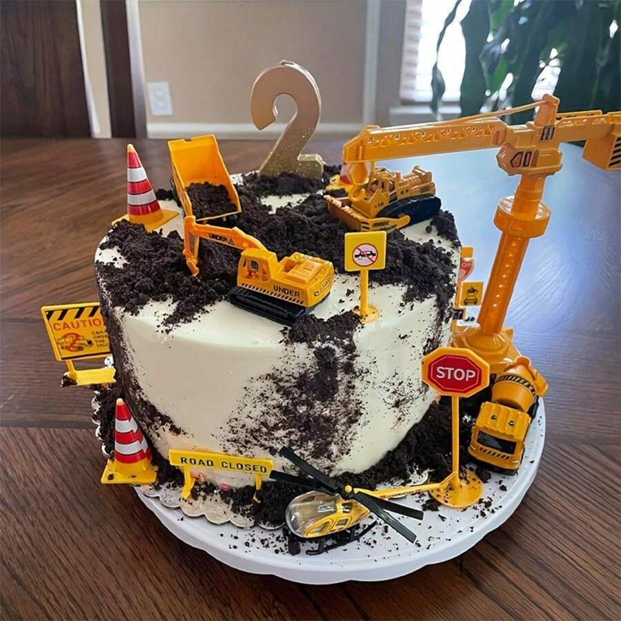 21-Piece Set/Mini Engineering Car Cake Decoration Tower Crane Complete ...