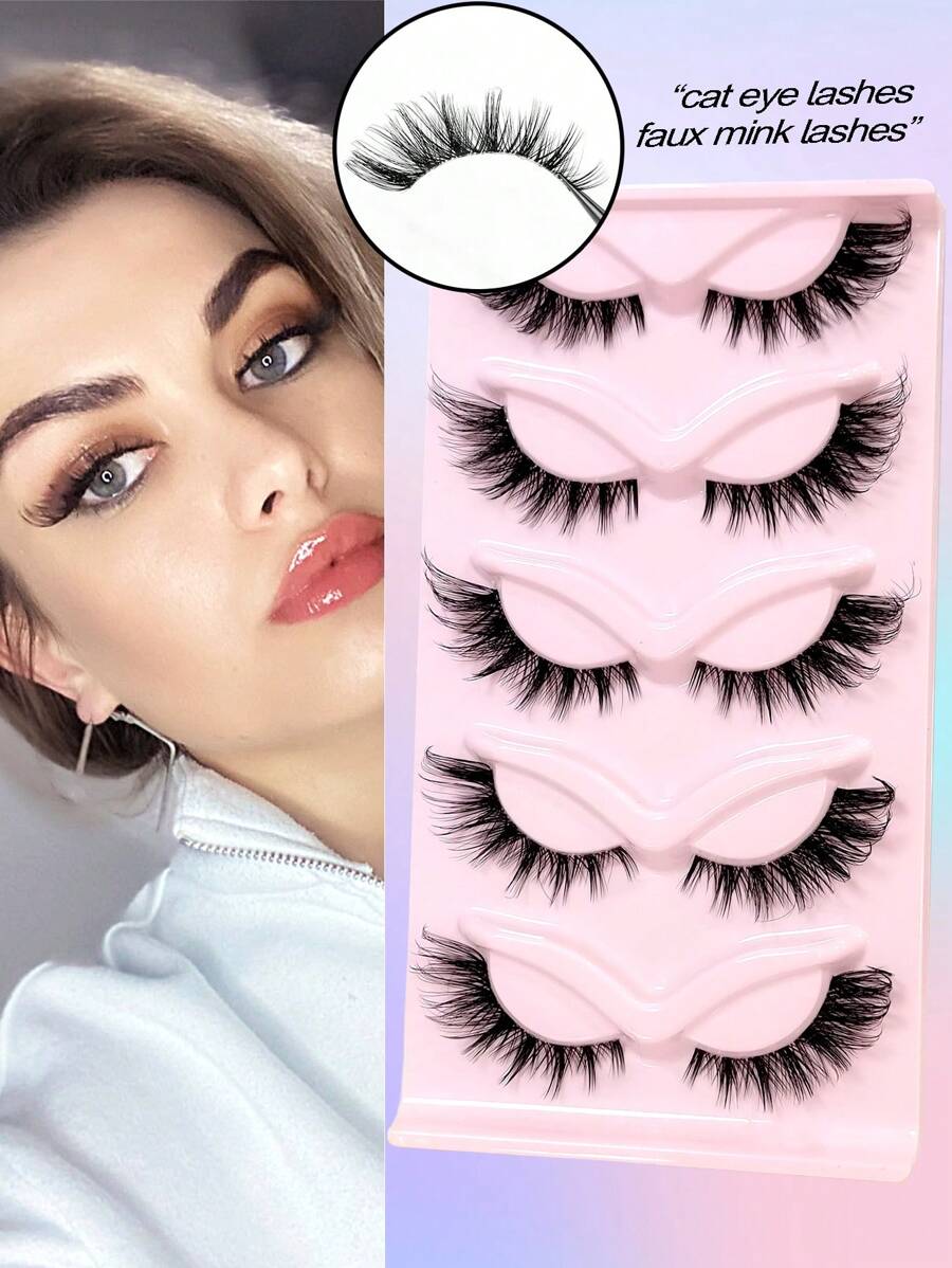 New Cat Eye Eyelashes 3D Natural Transparent Band False Lashes Fluffy ...