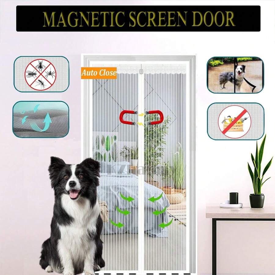Magnetic Fly Screen Door, Magnet Mesh Curtains With Full Frame, Top-To ...