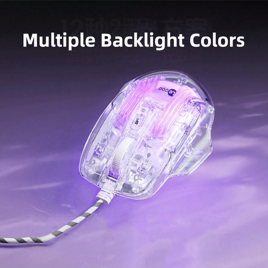 Lecoo Wired Gaming Mouse, PC Gaming Transparent Mice [Breathing RGB LED ...