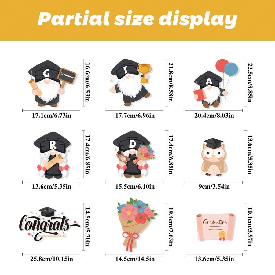9 Sheets Graduation Window Sticker Gnome Window Clings Removable ...